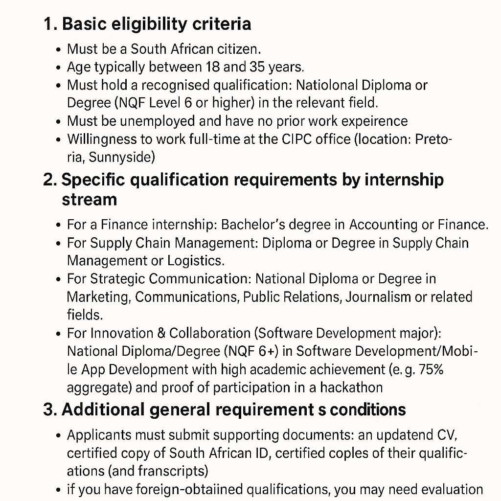 CIPC Internship Requirements Explained – What You Need to Qualify